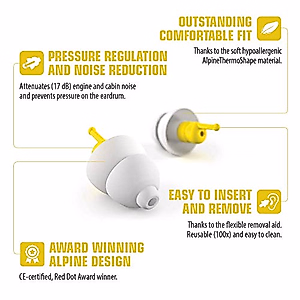 Alpine FlyFit - Earplugs for Pressure Relief & Preventing Ear Pain While Flying - Airplane Travel Essentials - Comfortable Reusable Hypoallergenic Earplugs with Ultra Soft Filter
