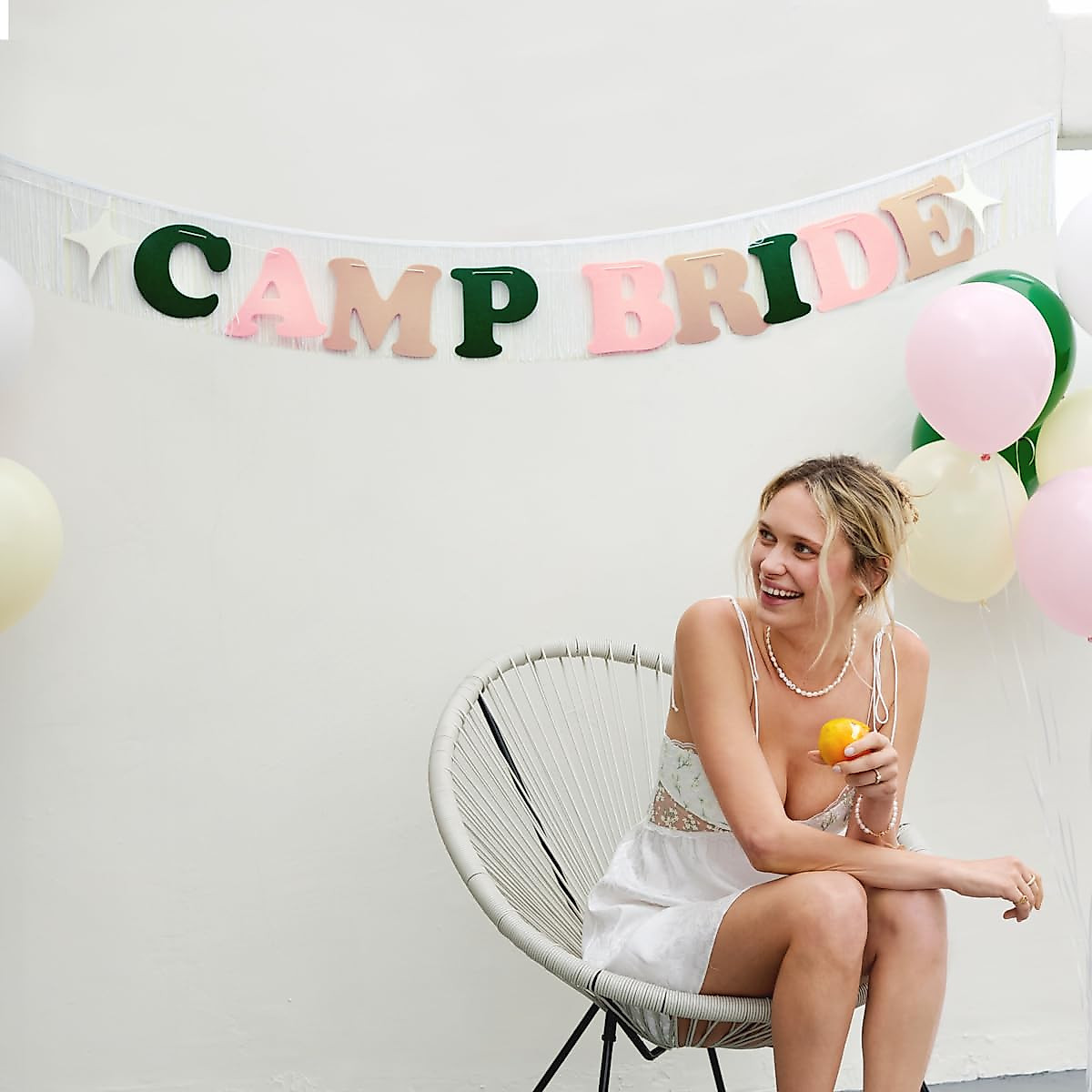 xo, Fetti Camp Bride Fringe Banner - Felt, 5 Ft. | Bachelorette Party Decoration, Camp Bride Bach, Bridesmaid Favor, Bride to Be Gift, Bridal Shower Supplies, Photobooth Backdrop