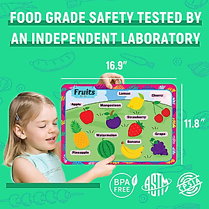 teytoy Kids Placemats Set of 5, Laminated Toddler Educational Learning Table Place Mats, Ball Weather Animal Fruit Vehicle, Children Montessori Eat Mat Non Slip Waterproof Heat Resistant