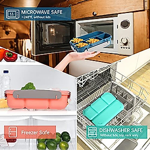 Bento Lunch Box for Kids,Bento Box Adult Lunch Box Containers,1300ML-4 Compartment Lunch Containers for Kids/Adults,with 7 Cake Cups 10 Food Picks,BPA-Free,Microwave Dishwasher Freezer Safe (Blue)