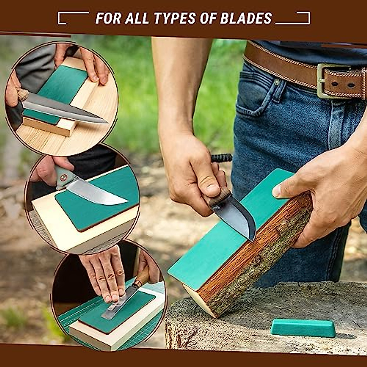 BeaverCraft Stropping Leather Strop Kit for Sharpening Knife Strop LS2P1 - Leather Honing Strop 3 x 8 IN - Knives Sharpening with Stropping Set Polishing Compound - Double Sided