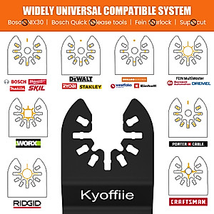 Kyoffiie 100Pcs Oscillating Saw Blades, 1-3/4" Quick Release Multi Tool Blades Kits Universal Oscillating Tool Blades Wood Plastic Multitool Blades Compatible with Dewalt Ryobi Makita Bosch Craftsman