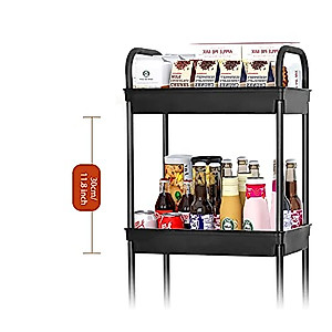 WASJOYE 3-Tier Plastic Rolling Utility Cart with Handle, Black Home Kitchen Office Storage Trolley Cart with Wheels (14 * 8.9 * 33.5 Inch)