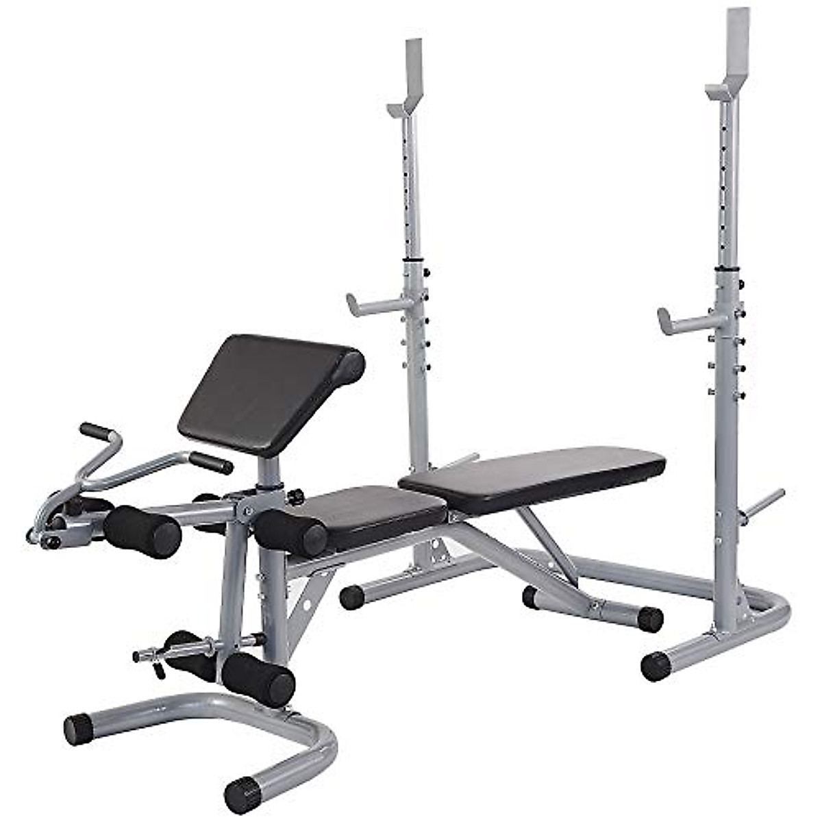 BalanceFrom RS 60 Multifunctional Workout Station Adjustable Olympic Workout Bench with Squat Rack, Leg Extension, Preacher Curl, and Weight Storage, 800-Pound Capacity, Gray