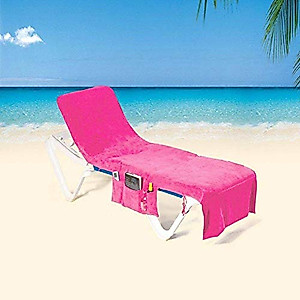 VOCOOL Sun Beach Chair Cover Towel Pool Chair Cover with Side Pockets Chaise Lounge Cover Lounger Mate for Sunbathing Lounger Hotel Garden Holiday Garden Pool, Pink