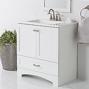 Spring Mill Cabinets Emlyn 30 Inch Bathroom Vanity with White Single Sink Top, 2-Door Cabinet, 1 Drawer, 30.5" W x 18.75" D x 32.89" H, White