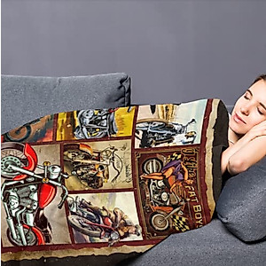 Retro Motorcycle Gift Ultra-Soft Throw Blanket 50"x40" Comfortable Gifts for Bed Sofa Dorm Decor Bedding Bedroom