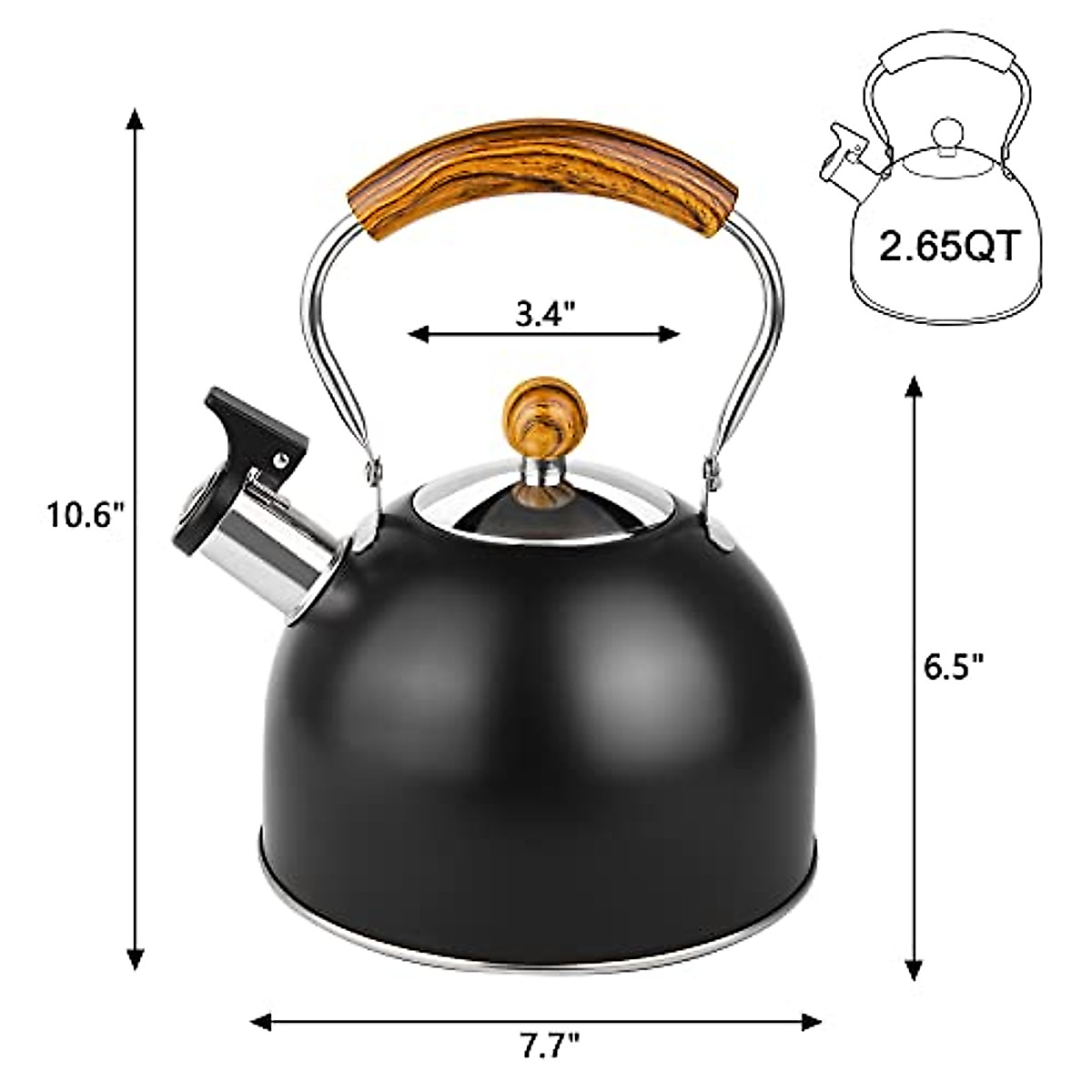 Whistling Tea Kettle, ENLOY 2.65 Quart Food Grade Stainless Steel Tea Kettles with Wood Pattern Folding Handle, Loud Whistle for Tea, Coffee, Milk etc, Gas Electric Applicable