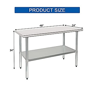 HARDURA Stainless Steel Table 24X48 Inches with Undershelf and Galvanized Legs NSF Heavy Duty Commercial Prep Work Table for Restaurant Kitchen Home and Hotel