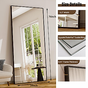 GLSLAND 76"x34" Full Length Mirror Extra Large Hanging or Leaning Rectangle Mirror Aluminum Alloy Thin Frame Bedroom Floor Dressing,Black