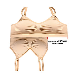 HOFISH Women's Full Cup Lightly Padded Wirefree Maternity Breastfeeding Nursing Bra, 3PCS/Pack(Pink-Black-Beige), L