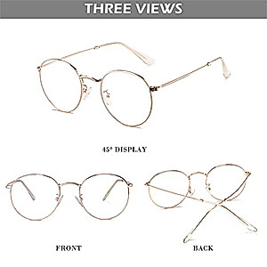 HJSTES Round Blue Light Glasses for Women Men Retro Circle Clear Lens Metal Frame Eyeglasses (Rose Gold)