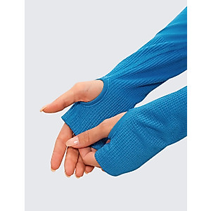 CRZ YOGA Women's Seamless Athletic Long Sleeves Sports Running Shirt Breathable Gym Workout Top Super-Sonic Blue X-Small