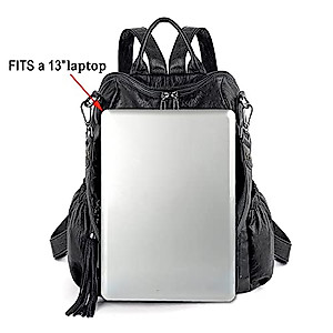 UTO Women Backpack Purse Leather Vegan Ladies Fashion Designer Rucksack Convertible Travel Shoulder Bag with Tassel Black