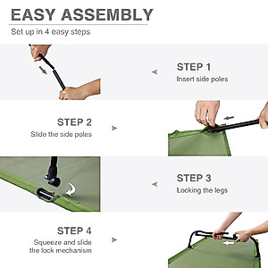 EVER ADVANCED Folding Camping Cot for Adults, Compact Sleeping Cots with Carry Bag, Portable Heavy Duty Foldable Camp Bed for Outdoor, Travel, Green