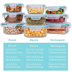 AILTEC Glass Food Storage Containers with Lids, [18 Piece] Glass Meal Prep Containers, Glass Containers for Food Storage with Lids, BPA Free & Leak Proof (9 Lids & 9 Containers)