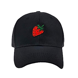 Strawberry Cherry Baseball Hat, Embroidered Dad Cap, Unstructured Soft Cotton, Adjustable Strap Back (Black 2)