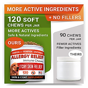 Allergy Relief + Omega 3 Dogs Bundle - Itchy Skin Treatment + Allergy & Itch Relief Skin&Coat Supplement - Omega3 & Pumpkin - Dog Itch Relief - 300 Chews - Peanut Butter + Chicken Flavor - Made in USA