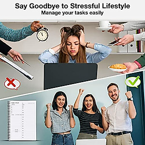 Daily Planner Undated, Asten to Do List Notebook Hourly Schedules Spiral Appointment Planner for Men and Women,PVC Hardcover,Elastic Closure, Inner Pocket 8.3" x 5.8" (Black)