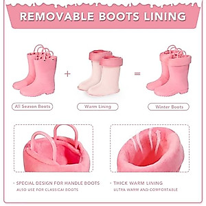 EUXTERPA Pink Kids Rain Boots, Girls Winter Rain Boots with Warm Lining, Toddler Waterproof Boots with Handles, Big kid size 2