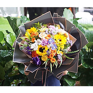 Rikyo 20pcs/10 Color Gold Edge Flower Gift Wrapping Paper,Waterproof No Fade Translucent Flower Shop Paper,DIY Wrapping For Valentine's Day Wedding Flower Bouquet Clothing Shirt Shoes 22.8x 22.8