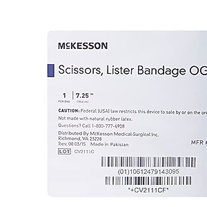 McKesson Lister Bandage Scissors - Sharp and Durable Stainless Steel Blades for Easy and Safe Wound Dressing Removal, 7 1/4 in, 1 Count