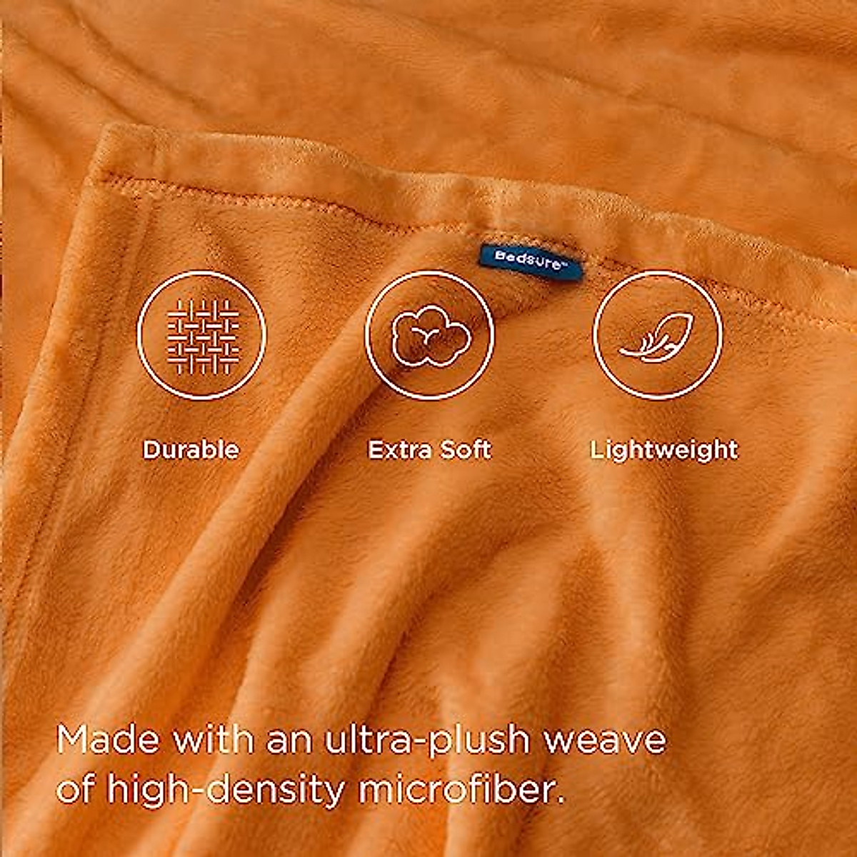 Bedsure Fleece Blanket Throw Blanket Orange - 300GSM Throw Blankets for Couch, Sofa, Bed, Soft Lightweight Plush Cozy Burnt 0range Blankets and Throws for Toddlers