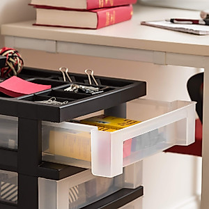 IRIS USA MC-360-TOP Plastic Storage Drawer, Rolling Cart with Organizer Top, 6 BLK CLR, Black