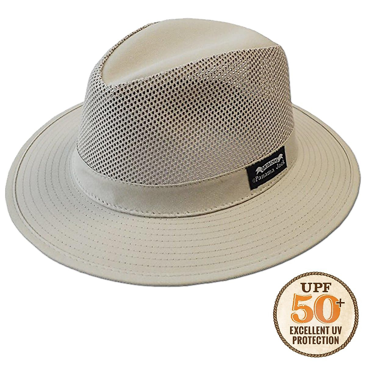 Panama Jack Original Mesh Safari Hat, 2 1/2" Brim, UPF (SPF) 50+ Sun Protection (X-Large) Khaki