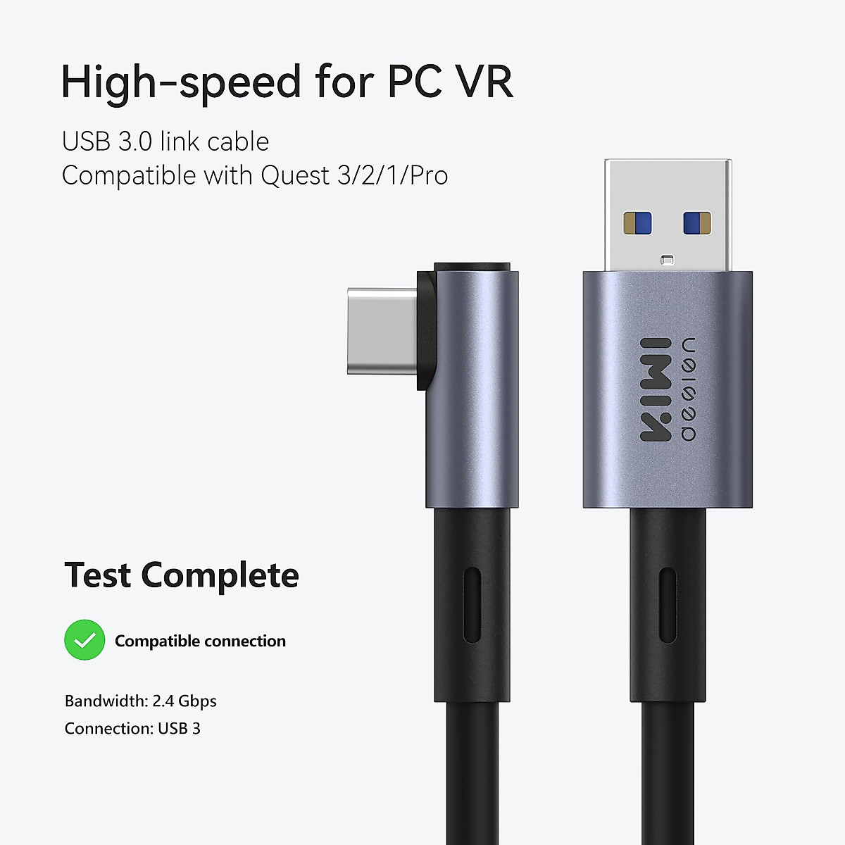 KIWI design Link Cable Compatible with Quest 3S/3/2/1/Pro, and Pico 4, 16FT with Cable Clip, High Speed PC Data Transfer, USB 3.0 to USB C Cable for VR Headset