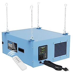DecDust 3-Speed Remote-Controlled Air Filtration System(650CFM/850CFM/1100CFM), Built-in Ionizer Function, Industrial Hanging Air Filter w/RF Remote for Woodworking, Garage, Workshop,DecDust 1100IG