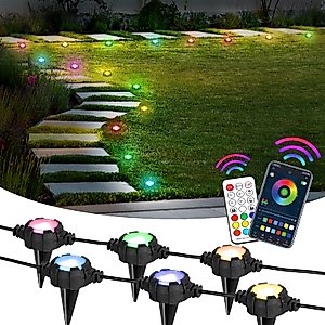 ZJOJO Solar Ground Lights,42ft RGB Solar Outdoor Lights, IP67 Waterproof Solar Pathway Lights, Remote & APP Control Lawn Decor Lights, Walkway Lights for Stage Patio Yard