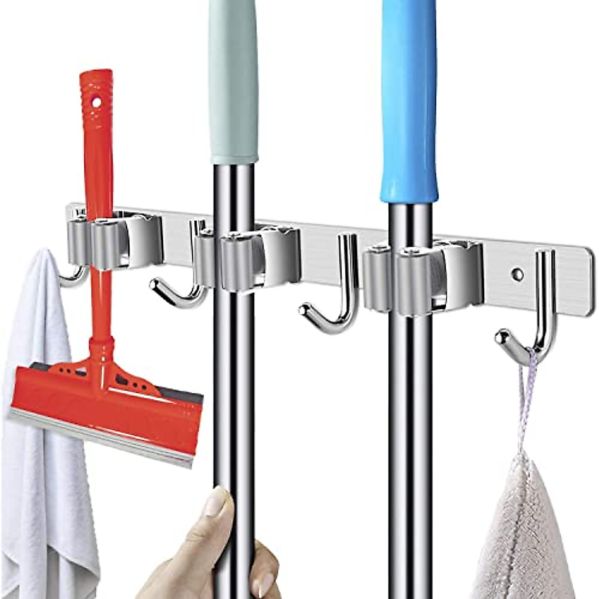 Broom Mop Holder Wall Mount Heavy Duty Tool, Garage Storag Racks Wall Mounted Broom Hanger for Home, Kitchen, Garden, Garage, Landry Organization and Storage