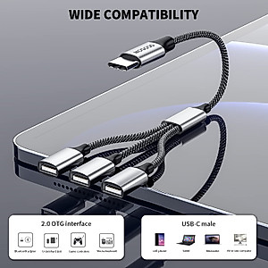 USB C Male to Three USB Female Cable,USB c Splitter to USB USB c Splitter Audio and Charging Type C to 3 Type A 2.0 Port Splitter Multi Hub for MacBook,iPad Pro Air,Microsoft Surface Go,PC,Laptop