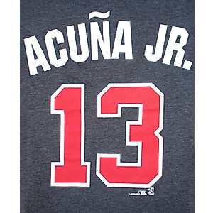 Ronald Acuña Jr. #13 Name and Number Short Sleeve Shirt - Charcoal Gray (Atlanta Braves, Large)