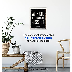 With God All Things Are Possible - Religious Wall Decor - Scripture Wall Art - Bible Verses Wall Decor- Spiritual Inspirational Motivational Religious Gifts for Men - Catholic Christian Gifts for Men