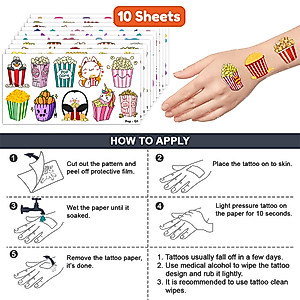 100 PCS Popcorn Corn Movie Night Themed Temporary Tattoos Birthday Party Decorations Favors Supplies Cute Circus Fake Tattoo Stickers Party Gifts for Children Girls Boys Home Activity School Rewards