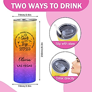 Personalized Girls Trip Tumblers with Name, Beach Cruise Insulated Cup with Lid and Straw, Girls Weekend Gift for Women, 2025 Girl Trip Gifts, Family Vacation Tumbler, Bachelorette Party Cups