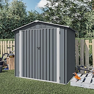 Ball & Cast 6x4 FT Outdoor Storage Shed, Heavy Duty Metal Sheds with Sloping Roof and Sliding Doors,Waterproof Tool Sheds with Punched Vents for Garden,Backyard,Lawn,Easy to Assemble,Grey