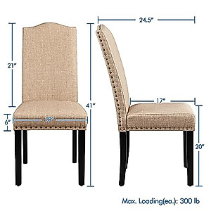 Yaheetech Dining Chairs Set of 6 Upholstered Parsons Chairs, Fabric Dining Room Kitchen Side Chair with Rubber Wood Legs and Nailhead Trim for Living Room, Khaki