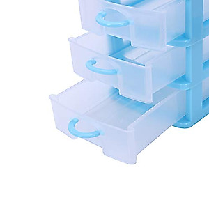 PRIZOM Mini Translucent Drawer Type Plastic Storage Box（Blue 3 Layers）