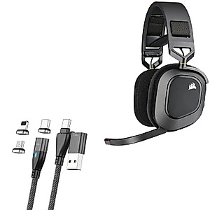 BoxWave Cable Compatible with Corsair HS80 RGB Wireless - MagnetoSnap PD AllCharge Cable (100W), Magnet PD 100W Charging Cable USB Type-C Micro USB for Corsair HS80 RGB Wireless - Jet Black