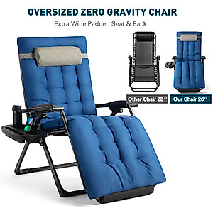 Artist hand Zero Gravity Chair, Oversize XL Outdoor Anti Gravity Chairs, Lawn Chaise, Patio Lounge Folding Adjustable Recliner with Detachable Soft Cushion, Adjustable Headrest, Foot Pad & Cup Holder