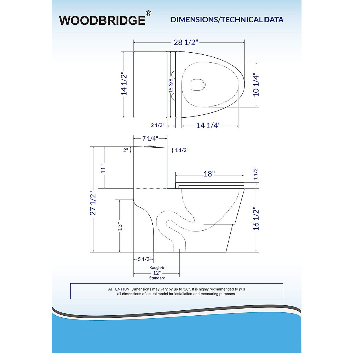 WOODBRIDGEE One Piece Toilet with Soft Closing Seat, Chair Height, 1.28 GPF Dual, Water Sensed, 1000 Gram MaP Flushing Score Toilet, T-0015