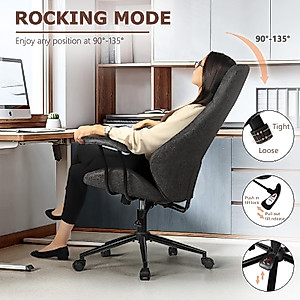 VITESSE Ergonomic Home Office Desk Chair Modern Leather Computer Chairs, High Back Lumbar Support Suede Fabric Executive Height Adjustable Rolling Swivel Task Chair with Padded Armrest (Dark Grey)