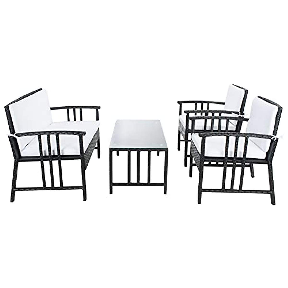 SAFAVIEH Outdoor Collection Reslor Wicker Cushion 4-Piece Living Set PAT7713A, Black/White