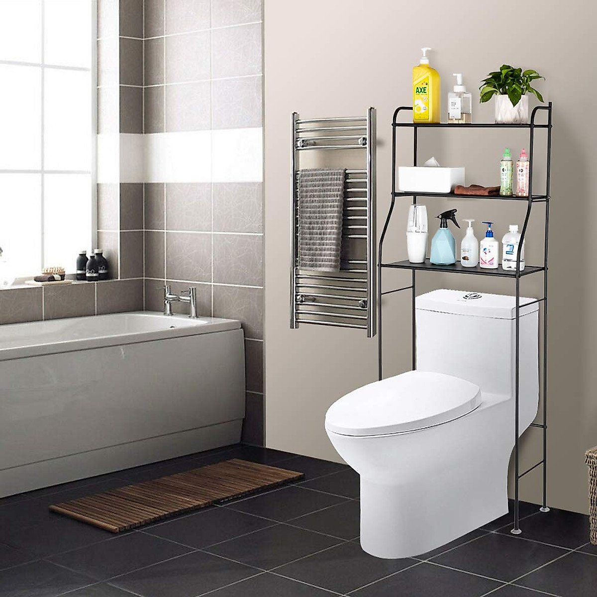 Volowoo 3-Tier Toilet Bathroom Rack,Toilet Storage Rack, Over-The-Toilet Bathroom Spacesaver - Steel and Easy to Assemble (Black)