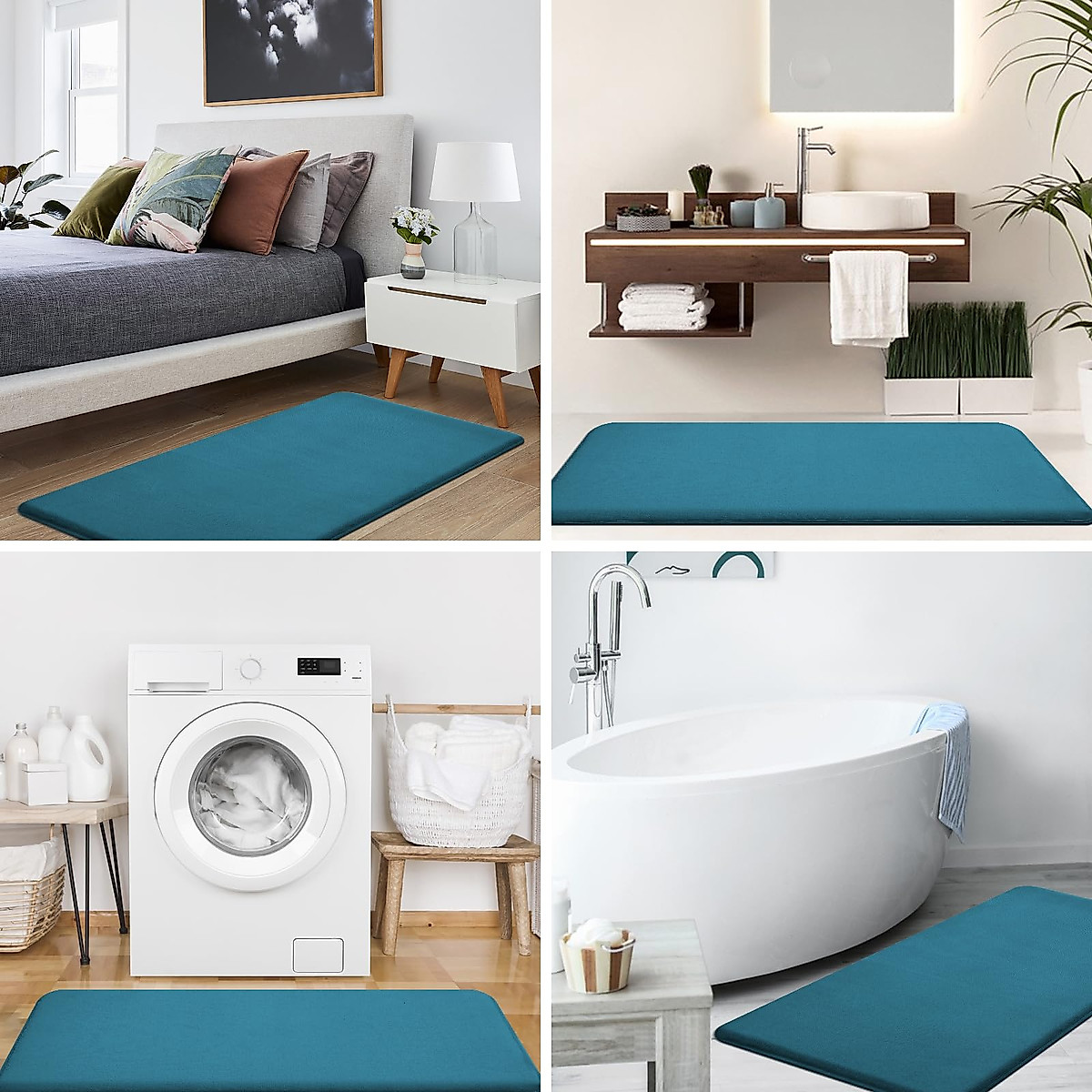 smiry Memory Foam Bath Mat, Extra Soft Absorbent Bathroom Rugs Non Slip Bath Rug Runner for Shower Bathroom Floors, 24" x 16", Peacock Blue