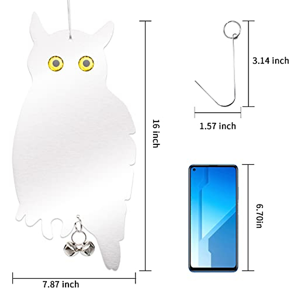 Bird Scarer Devices 16inch Hanging Reflective Fake Owl for Home and Garden - 2 Pack