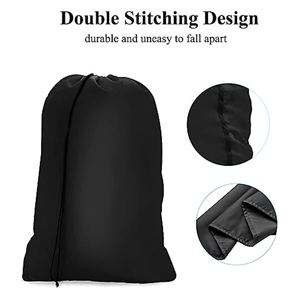 Heavy Duty Large Laundry Bags 2 Pack 30 x 40 inch XL Drawstring Travel Organizer Bag Fit Hamper Basket Camp Home College Dorm Tear Resistant Dirty Cloth Big Storage, Three Loads of Clothes Black